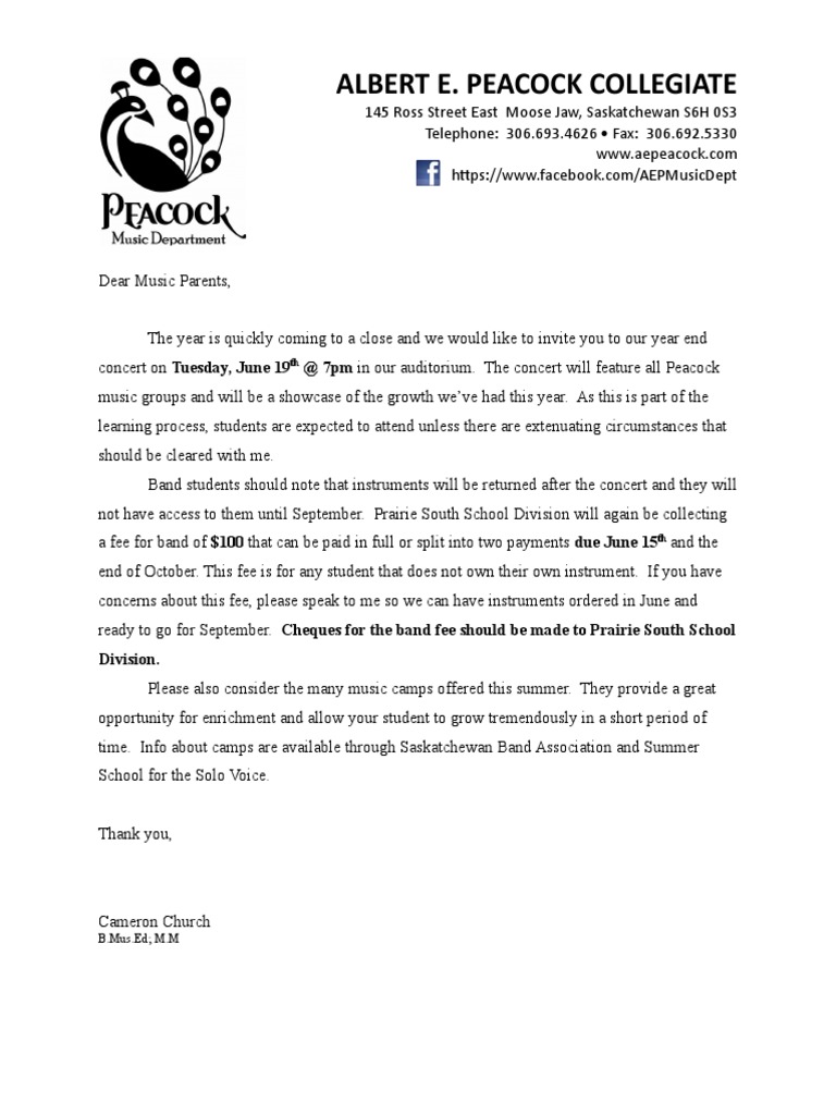 Albert E. Peacock Collegiate: at 7pm in Our Auditorium. The Concert ...