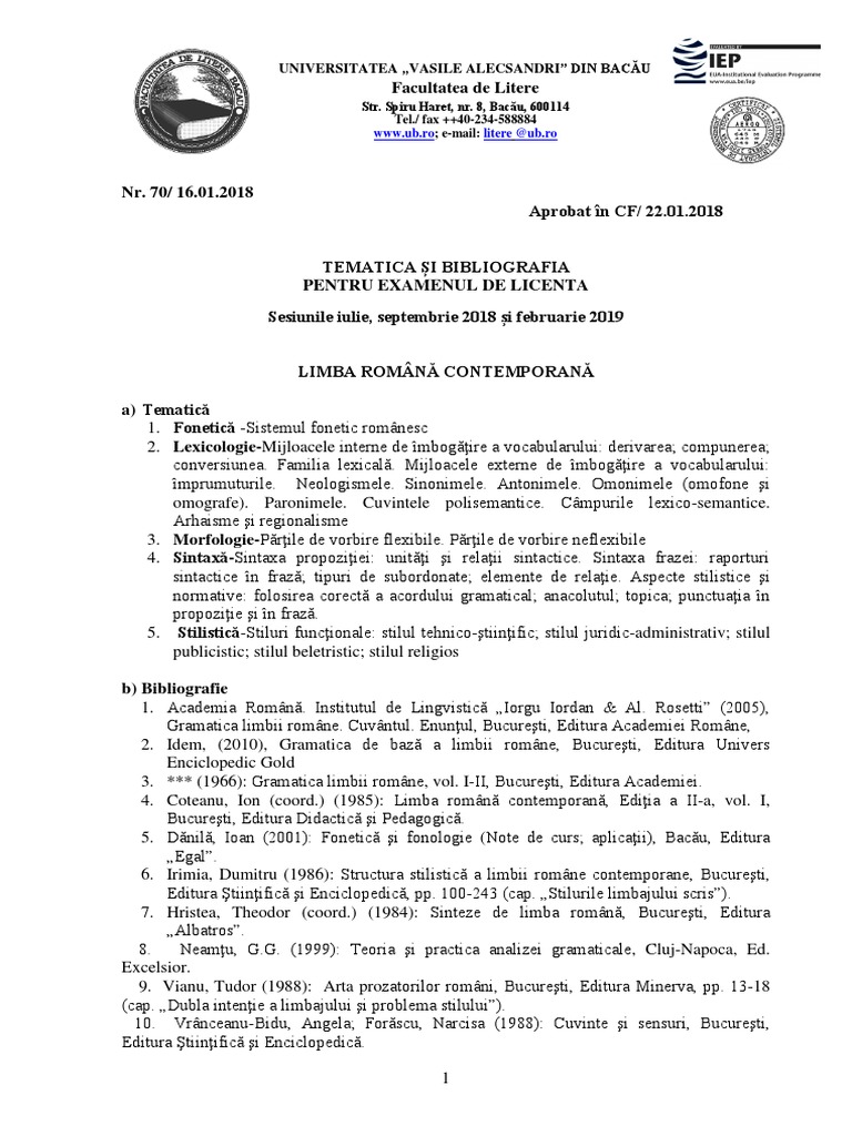 Tematica Licenta 2018 - Finala | PDF