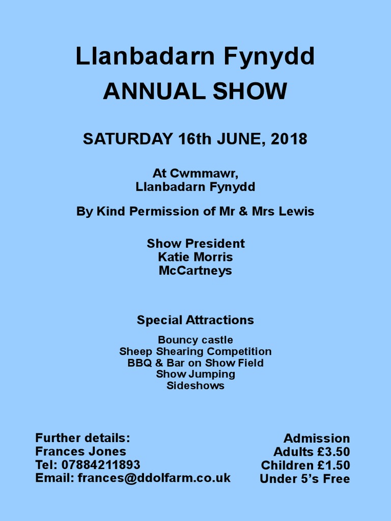 Llanbadarn Show 2018 Schedule | PDF | Sheep | Mare