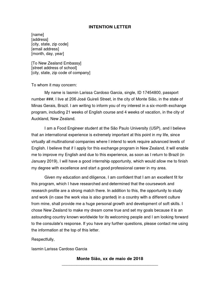 Intention Letter (English) - Leo | PDF | Students | Behavior Modification