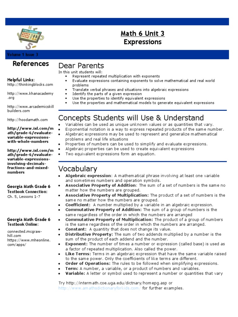 M6u3 Parent Letter | PDF | Multiplication | Exponentiation
