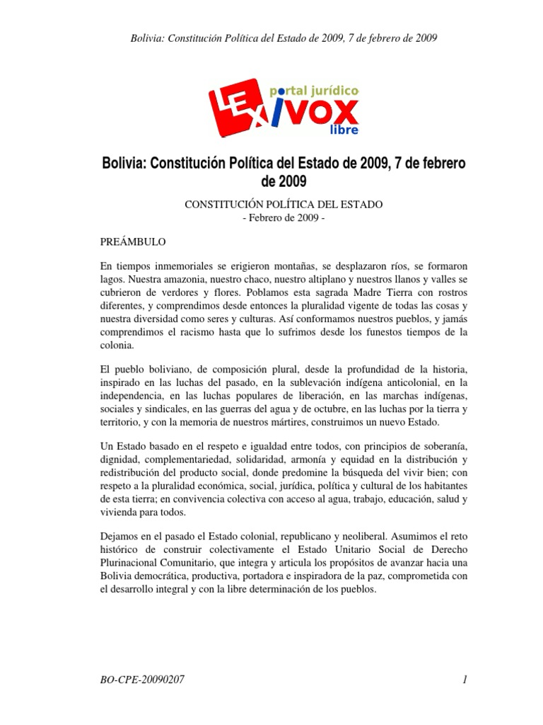 Constitución Política de Bolivia 2009 | PDF | Derecho Constitucional ...