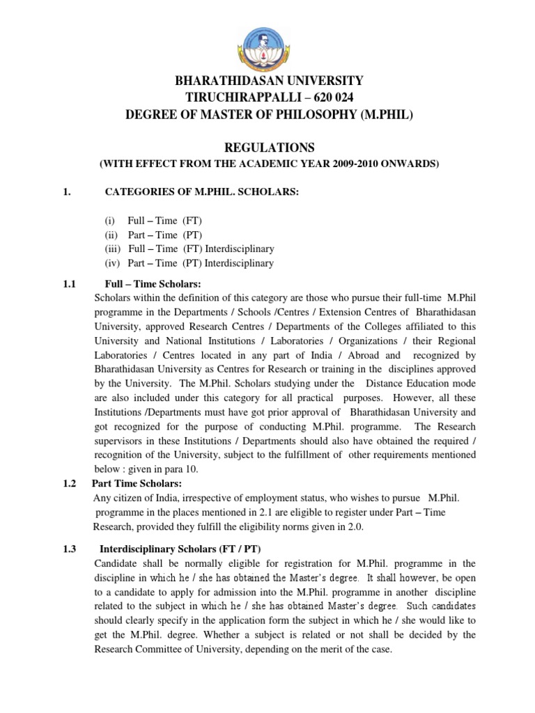 Mphil Regulations | PDF | Thesis | Academic Degree