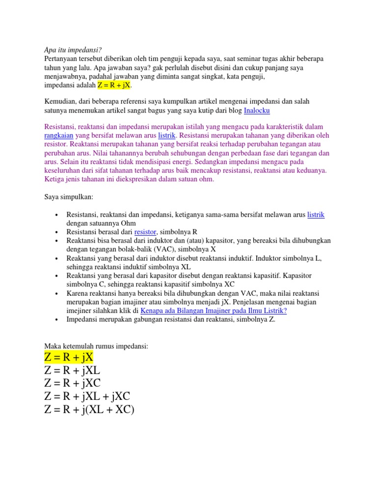 Pengertian dan Rumus Impedansi Listrik | PDF