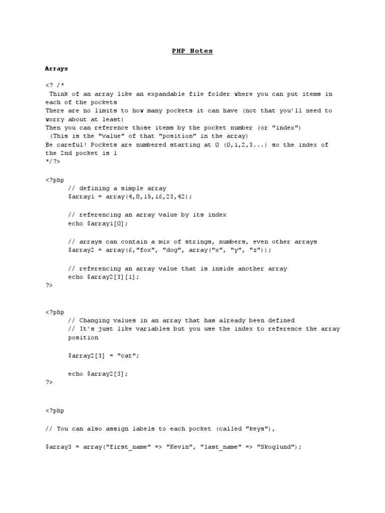 Php Notes Arrays Pdf Variable Computer Science Computer Science