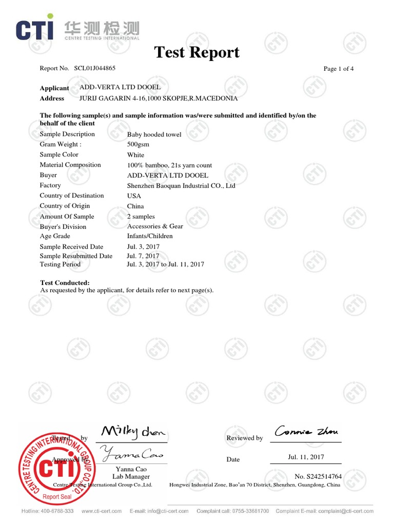 CPSIA Test Report | PDF | Chemistry | Nature