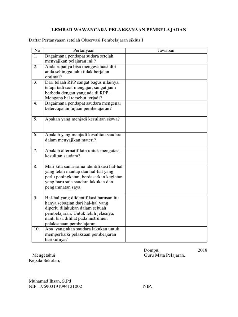 Daftar Pertanyaaan Setelah Observasi | PDF