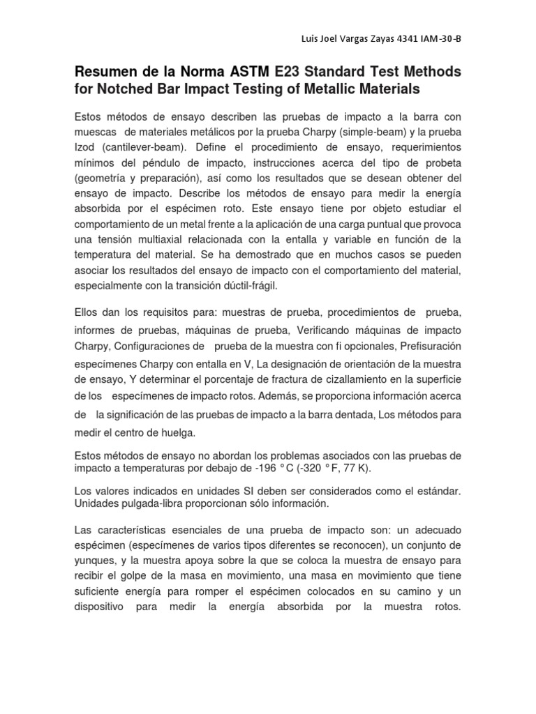Resumen de La Norma ASTM E23 | PDF