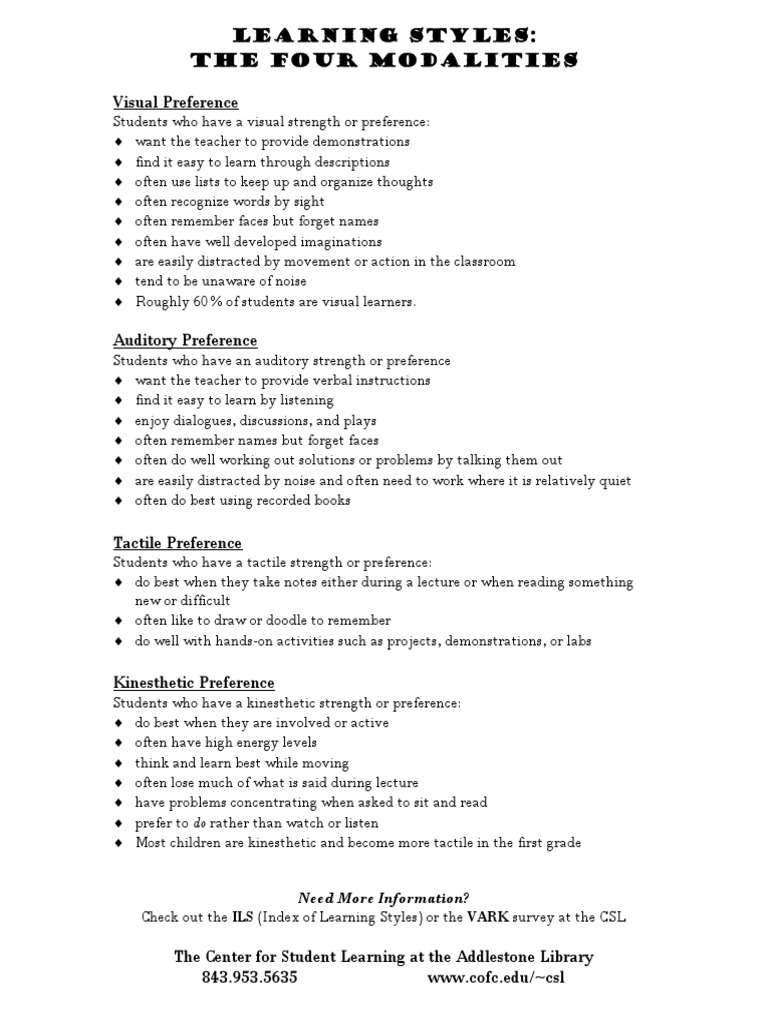 Learning Styles The Four Modalities PDF | PDF