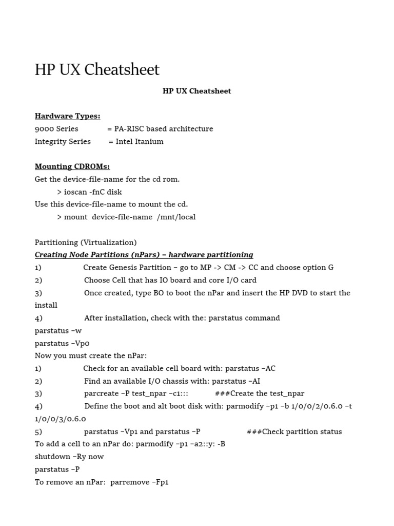 Hpux Cheatsheet PDF | PDF | File System | Booting