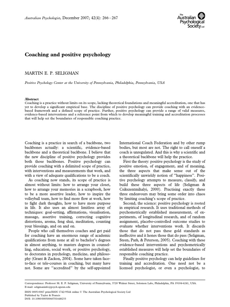 Coaching Positive Psychology Pdf Positive Psychology Emergence