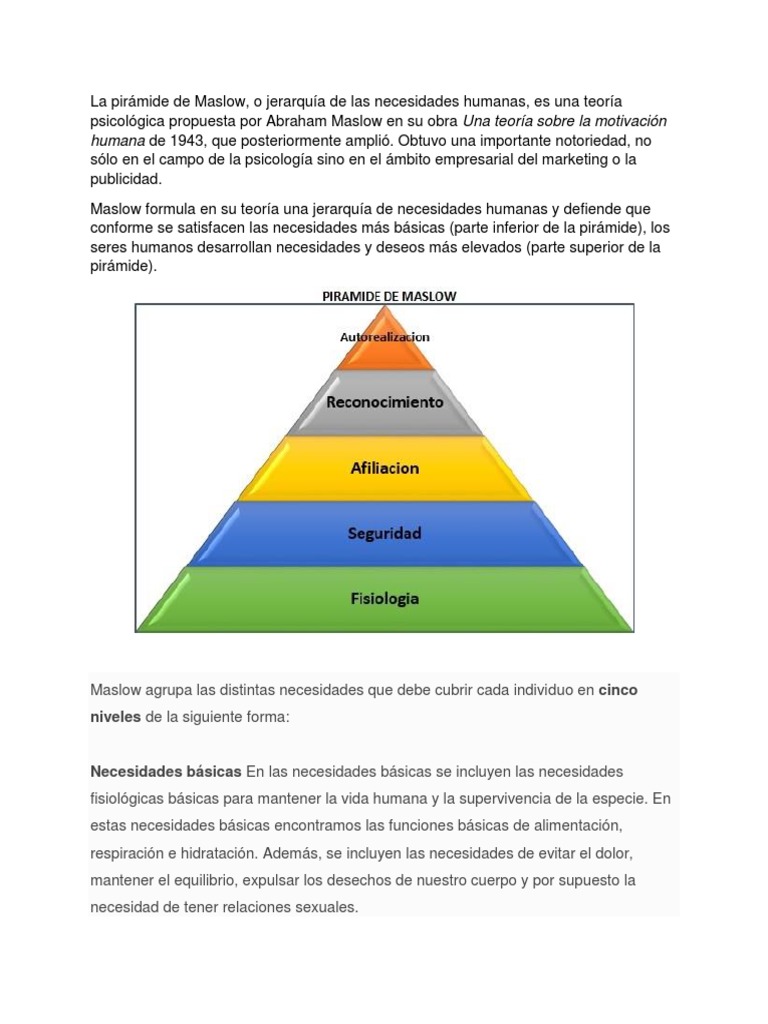 La Pirámide de Maslow | PDF | Sicología | Acción (filosofía)