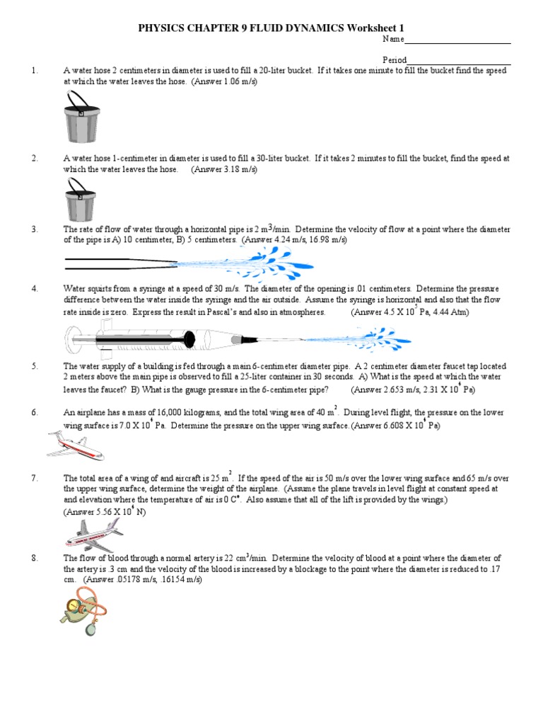 Physics Chapter 9 Fluid Dynamics Worksheet 1 | Download Free PDF | Wing ...