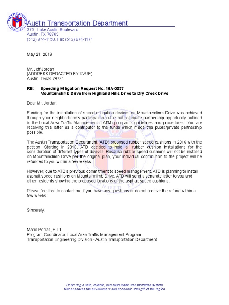 Speeding Mitigation Request Letter | PDF | Transport | Business