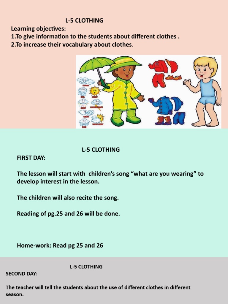 L-5 Clothing Learning Objectives: 1.to Give Information To The Students ...