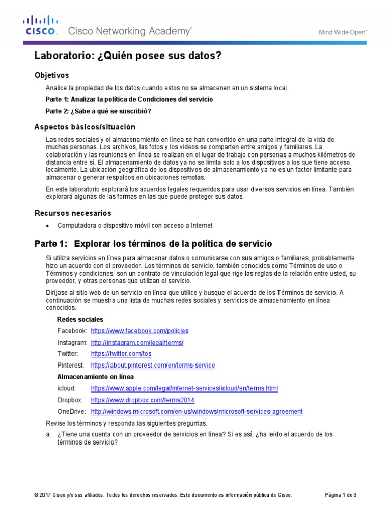 3.1.2.5 Lab - Who Owns Your Data | PDF | Social Network | Internet