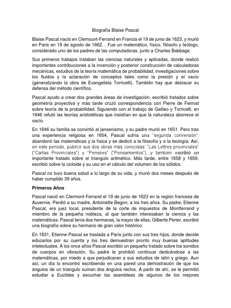 Biografía Blaise Pascal | PDF | Ibm | Circuito integrado