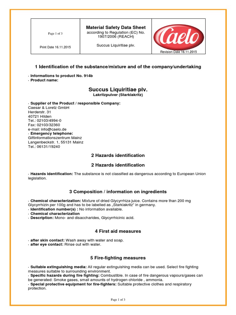 Succus Liquiritiae PLV.: Material Safety Data Sheet | PDF | La ...