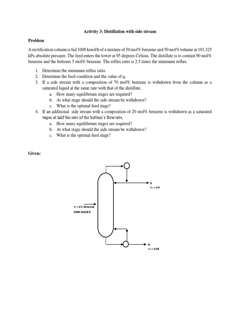 Activity 3: Distillation With Side Stream Problem | PDF | Distillation | Separation Processes