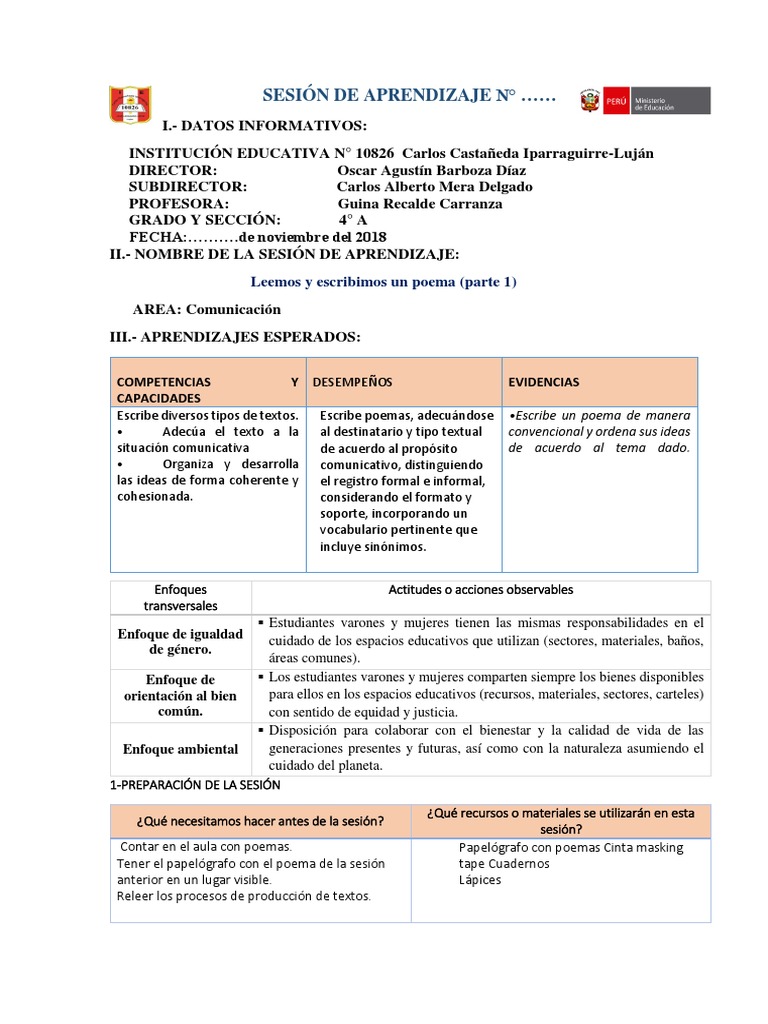 Sesión de Aprendizaje Escribimos Un Poema 3 | Bienestar | Aprendizaje