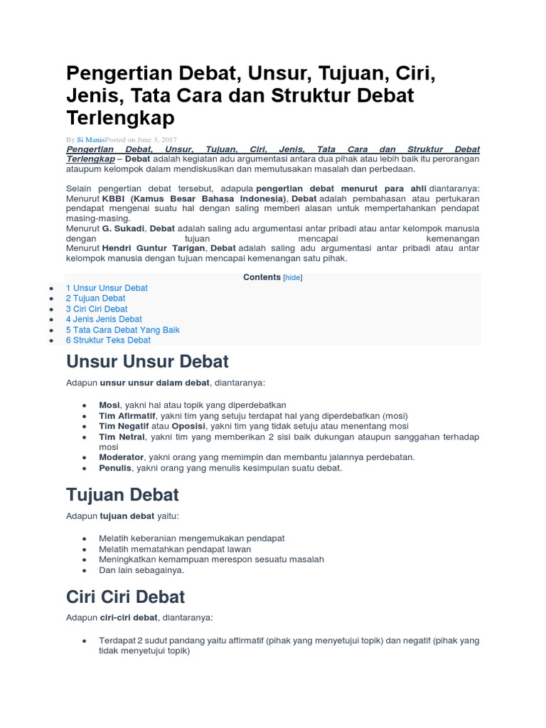 Pengertian Debat, Unsur, Tujuan, Ciri, Jenis, Tata Cara Dan Struktur ...