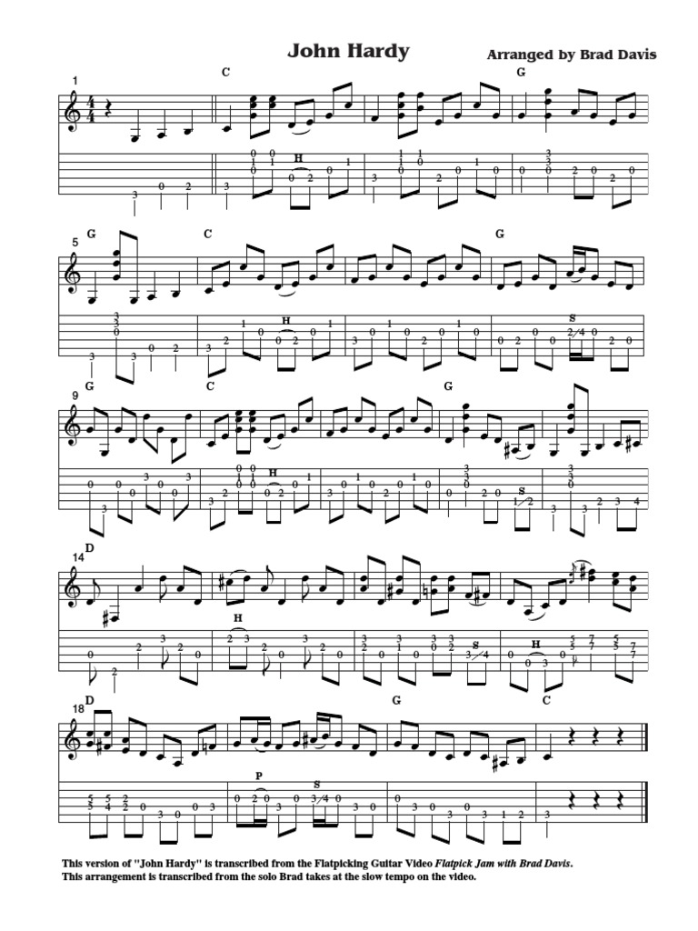 John Hardy: Arranged by Brad Davis | PDF | Musical Compositions | Leisure