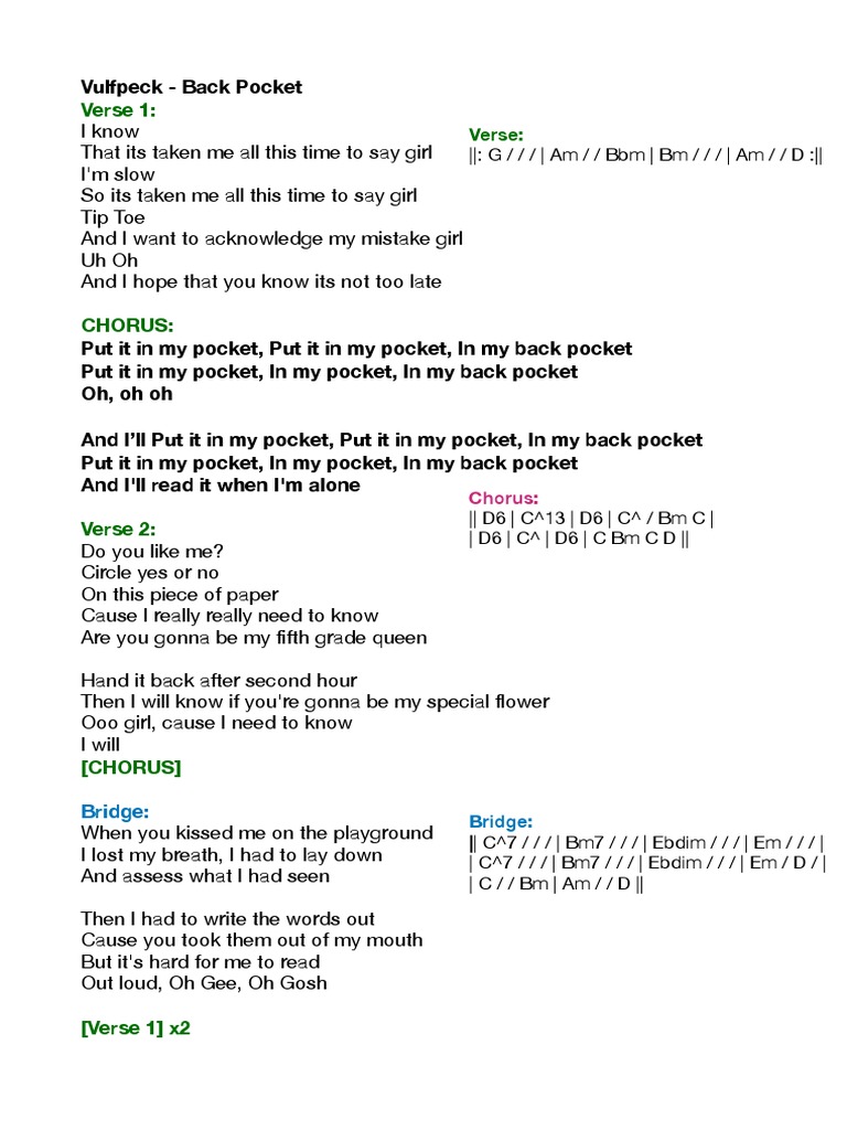 Vulfpeck - Back Pocket (Lyric Chart) | PDF | Foreign Language Studies