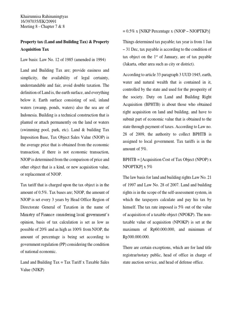 Property Tax (Land and Building Tax) & Property Acquisition Tax | PDF ...