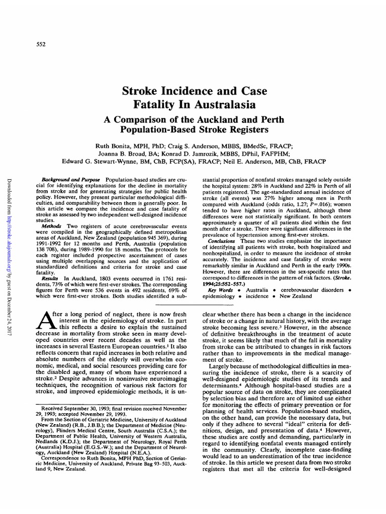 Stroke Incidence and Case Fatality in Australasia | PDF | Stroke ...