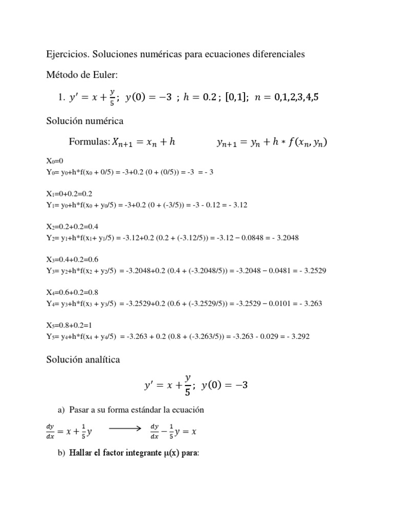 Soluciones Numéricas de Ecuaciones Diferenciales | PDF | Matemáticas ...