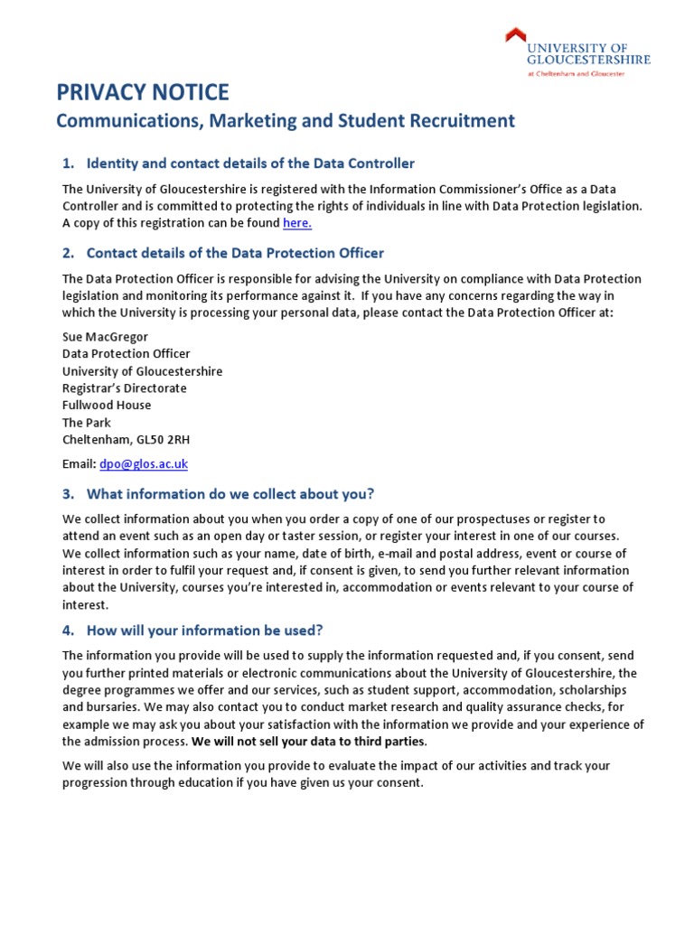 Prospective Student Privacy Notice | PDF | Information Privacy ...