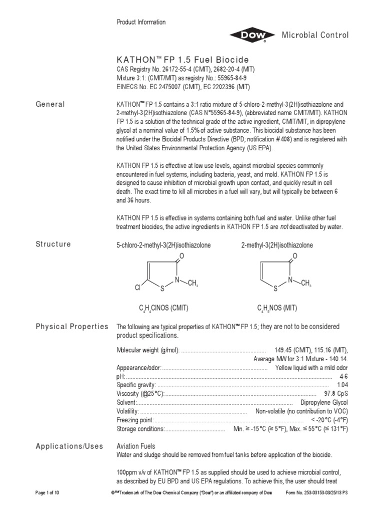 Kathon FP 1.5 Spec | PDF | Colony Forming Unit | Corrosion