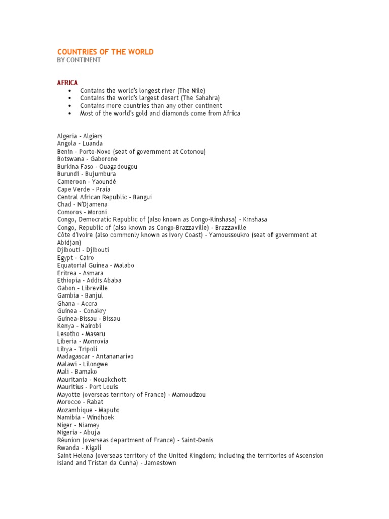 Countries of The World | PDF