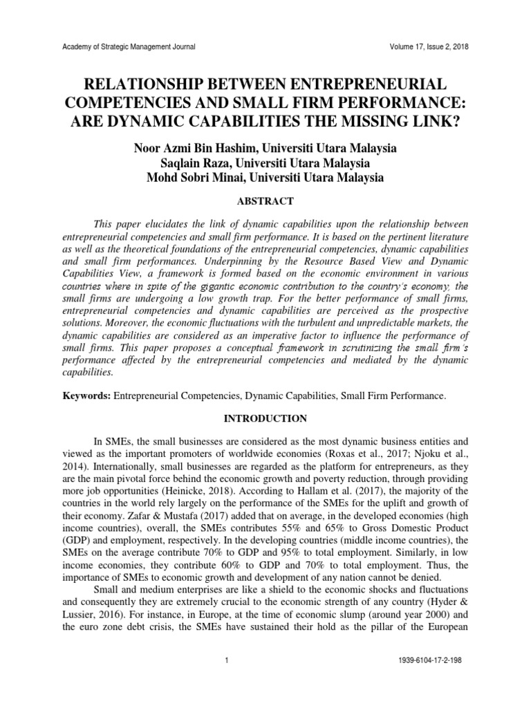 Relationship Between Entrepreneurial Competencies and Small Firm Performance: Are Dynamic ...
