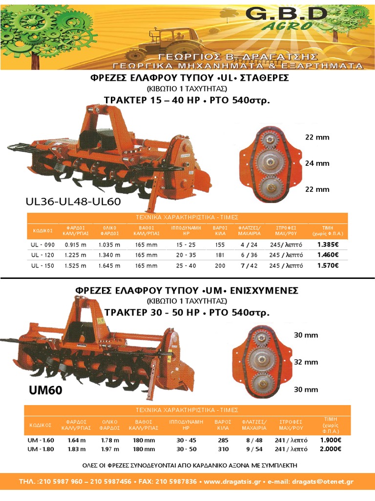 Φρέζες Τρακτέρ 15-120 HP - Τεχνικά Χαρακτηριστικά | PDF