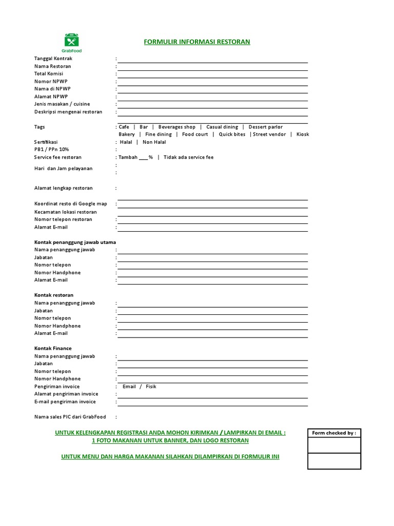 Formulir Informasi Restoran 2017 | PDF