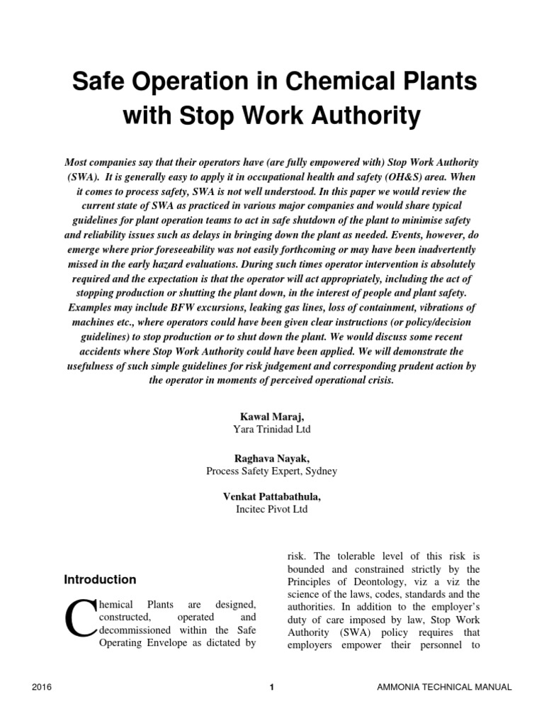 1A - Safe Operation in Chemical Plants With Stop Work Authority | PDF ...