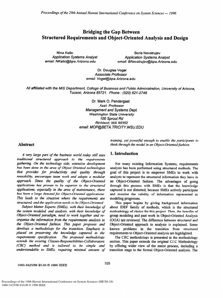 Bridging The Gap Between Structured Requirements and Object-Oriented Analysis and Design | PDF ...