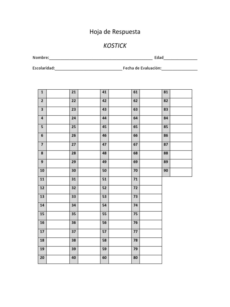 Hoja de Respuestas Kostick | PDF