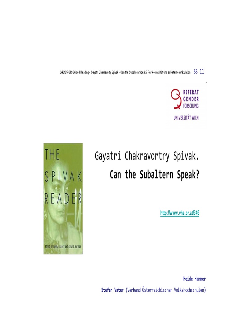 Gayatri Chakravortry Spivak.: Can The Subaltern Speak? | PDF ...
