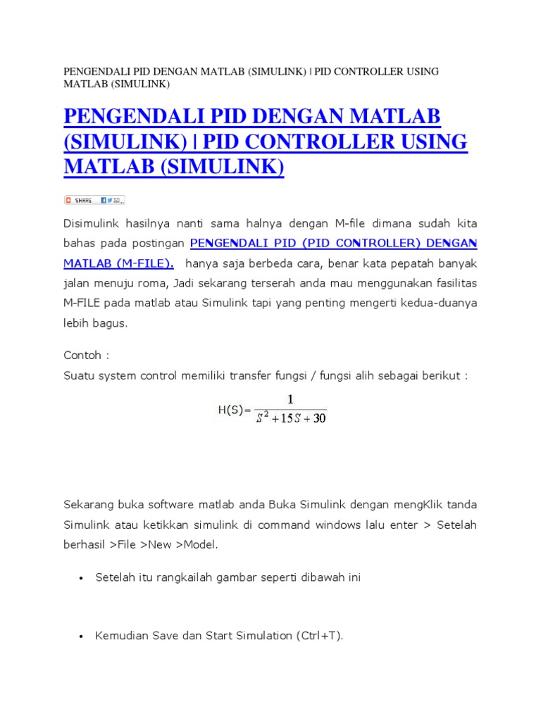 Pengendali Pid Dengan Matlab | PDF
