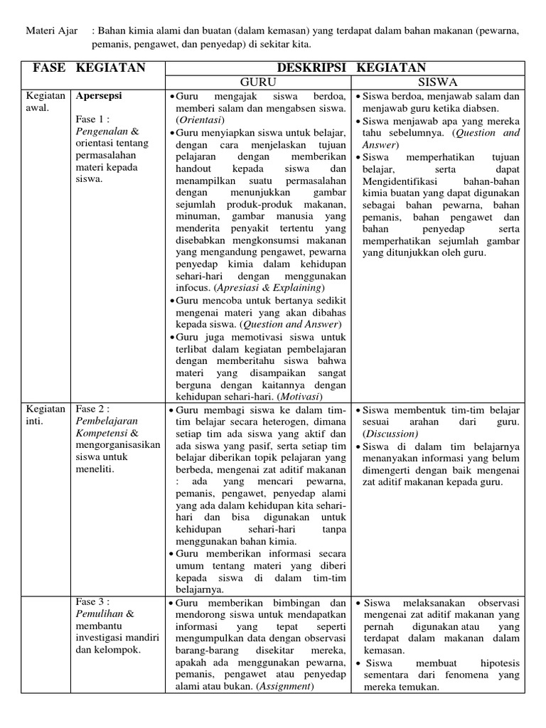 Skenario Pembelajaran Kimia Dengan Konstruktivisme