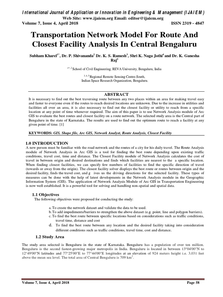 Transportation Network Model For Route and Closest Facility Analysis in ...
