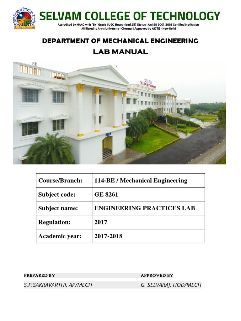 Department of Mechanical Engineering Lab Manual | PDF | Welding ...