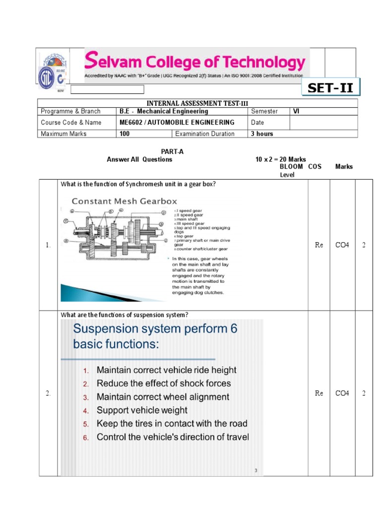 Automobile Engineering internal exam Question Paper | Electric Vehicle ...