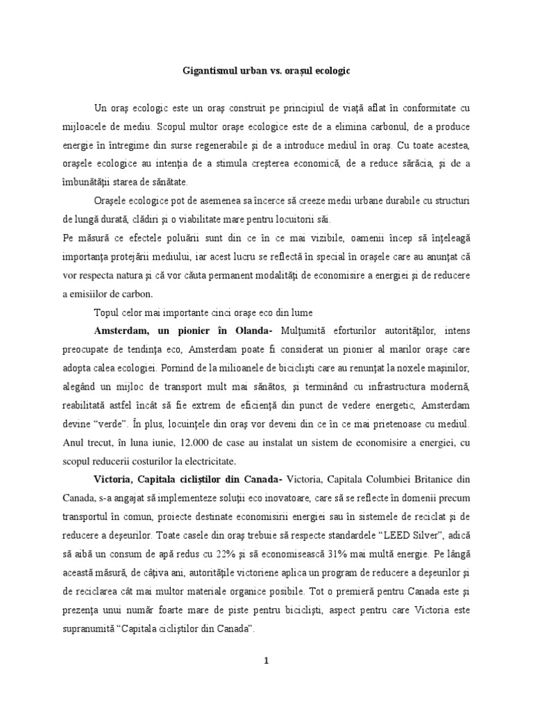 Gigantismul Urban vs. Oraşul Ecologic | PDF