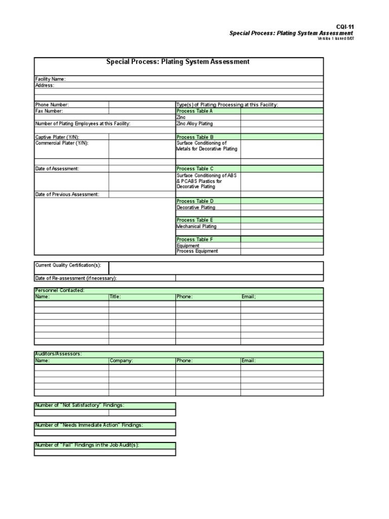 CQI-11 Plating System Assessment Guide | PDF | Verification And ...