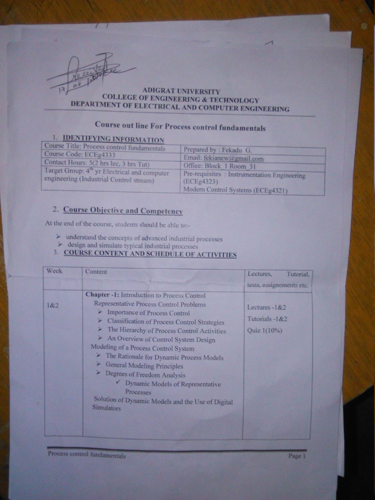 Process Control Fundamental Course Outline | PDF