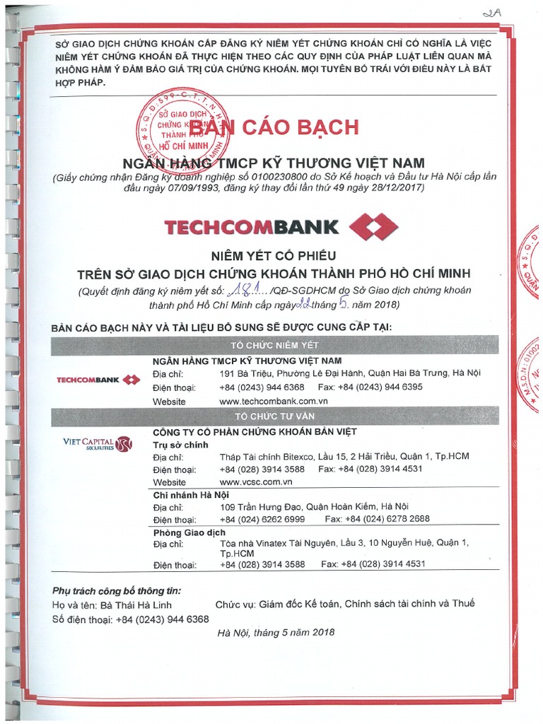 Techcombank (TCB) bản cáo bạch 2018 | PDF