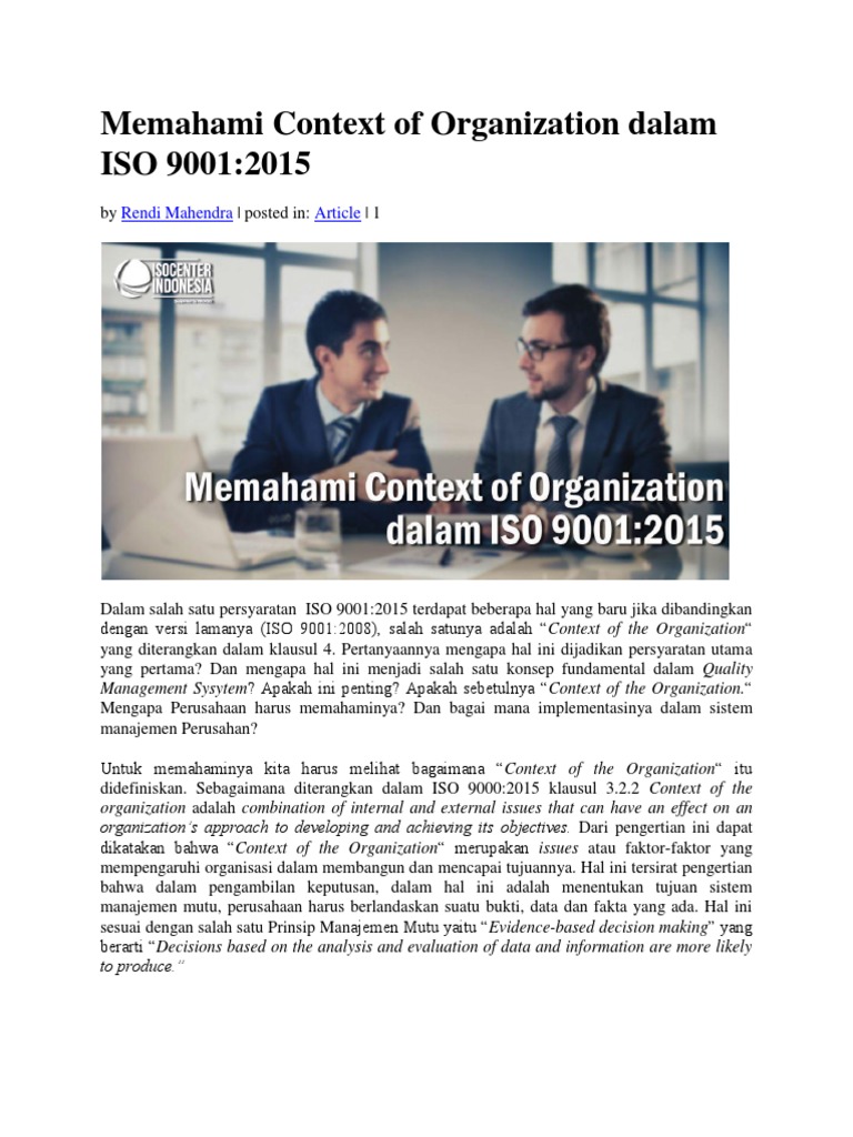 Memahami Context of Organization Dalam ISO 9001 | PDF